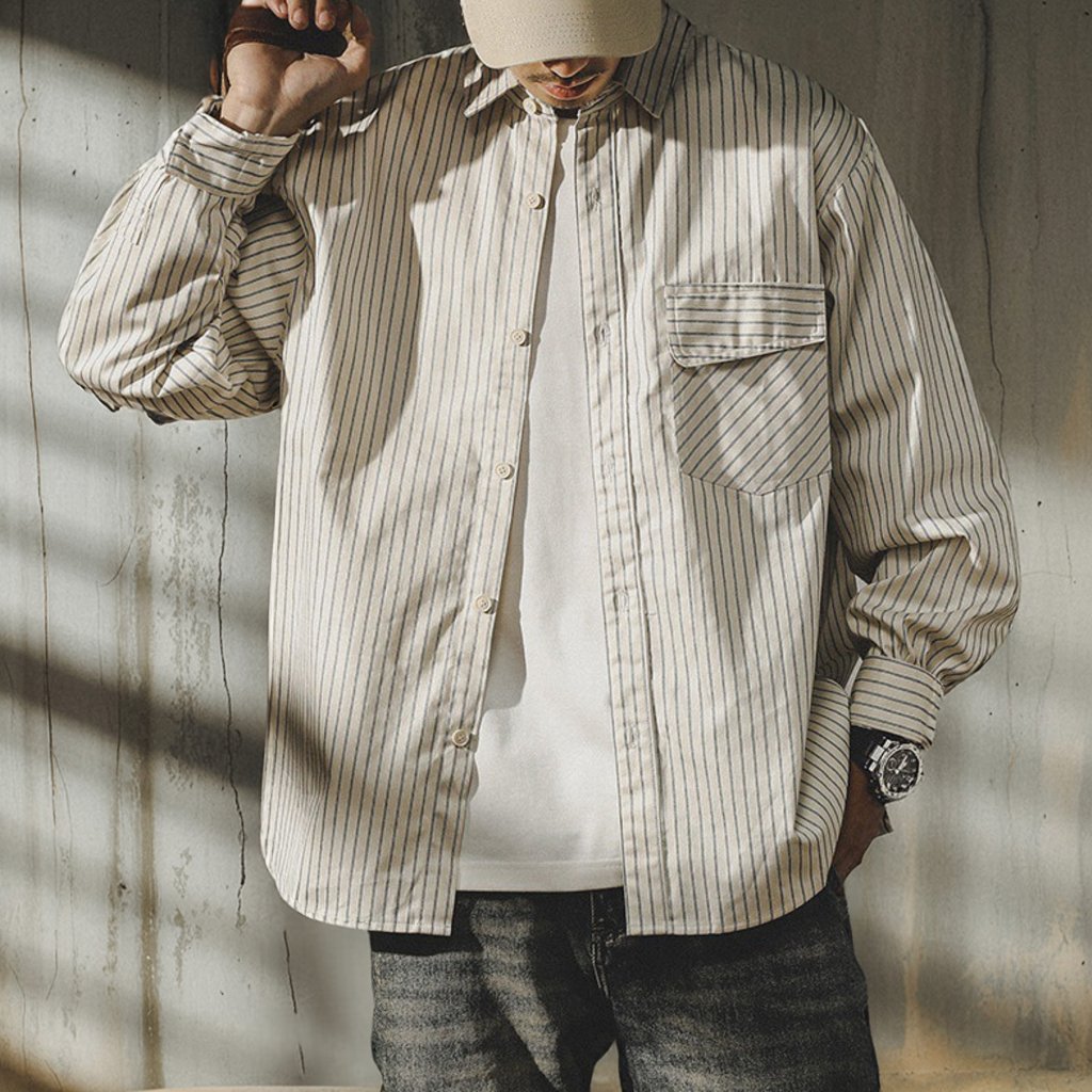 Light Color Line Pocket Design Long Sleeve Shirt P1663 – PEAK BLUE (ピークブルー)