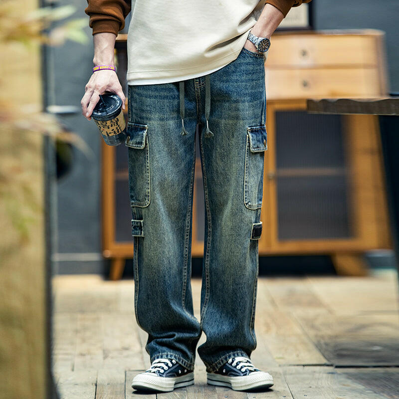 Straight Jeans Loose Multi-Pocket Pants P0378 – PEAK BLUE (ピークブルー)